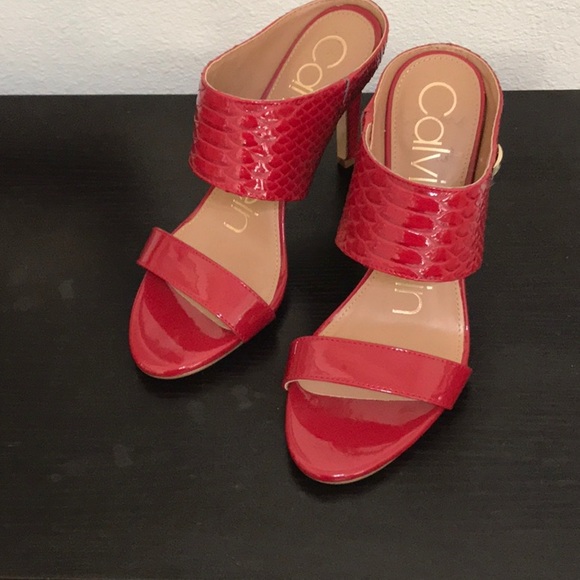 Calvin Klein | Shoes | Calvin Klein Red Snake Skin Sandles | Poshmark